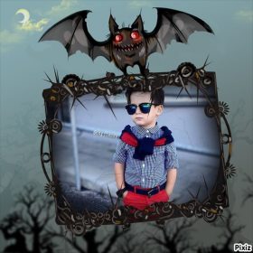 Marco de fotos con un murciélago terrorífico de halloween ...